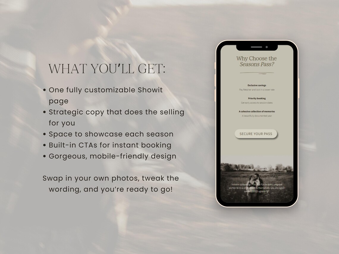 Showit Mini Session Sales Page: Photography Website Template - Etsy