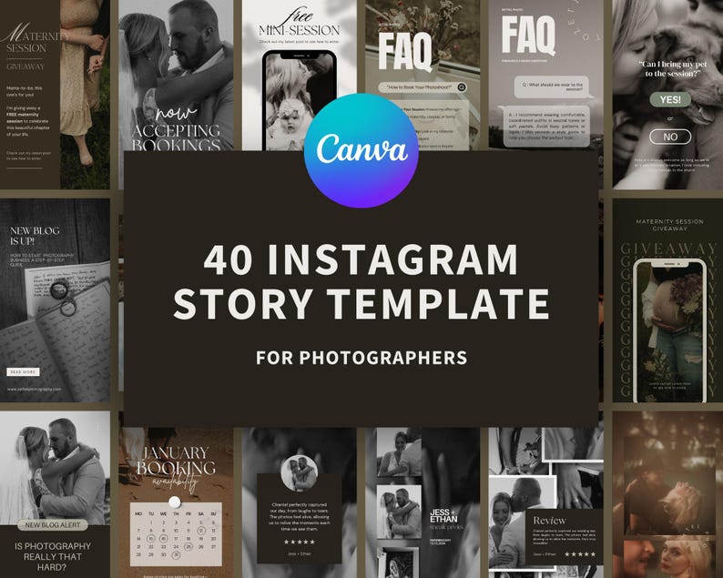 40 Instagram Stories for Photographers, Canva Template Design ...
