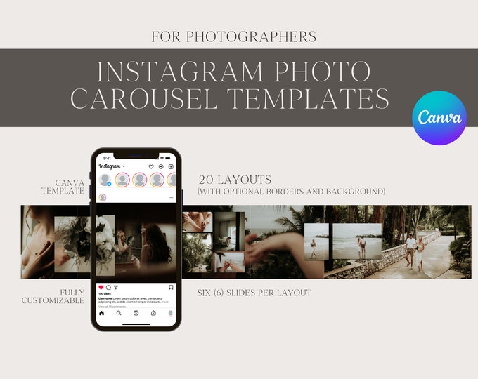 6-slide Instagram Carousel Canva Template for Photographers - Etsy