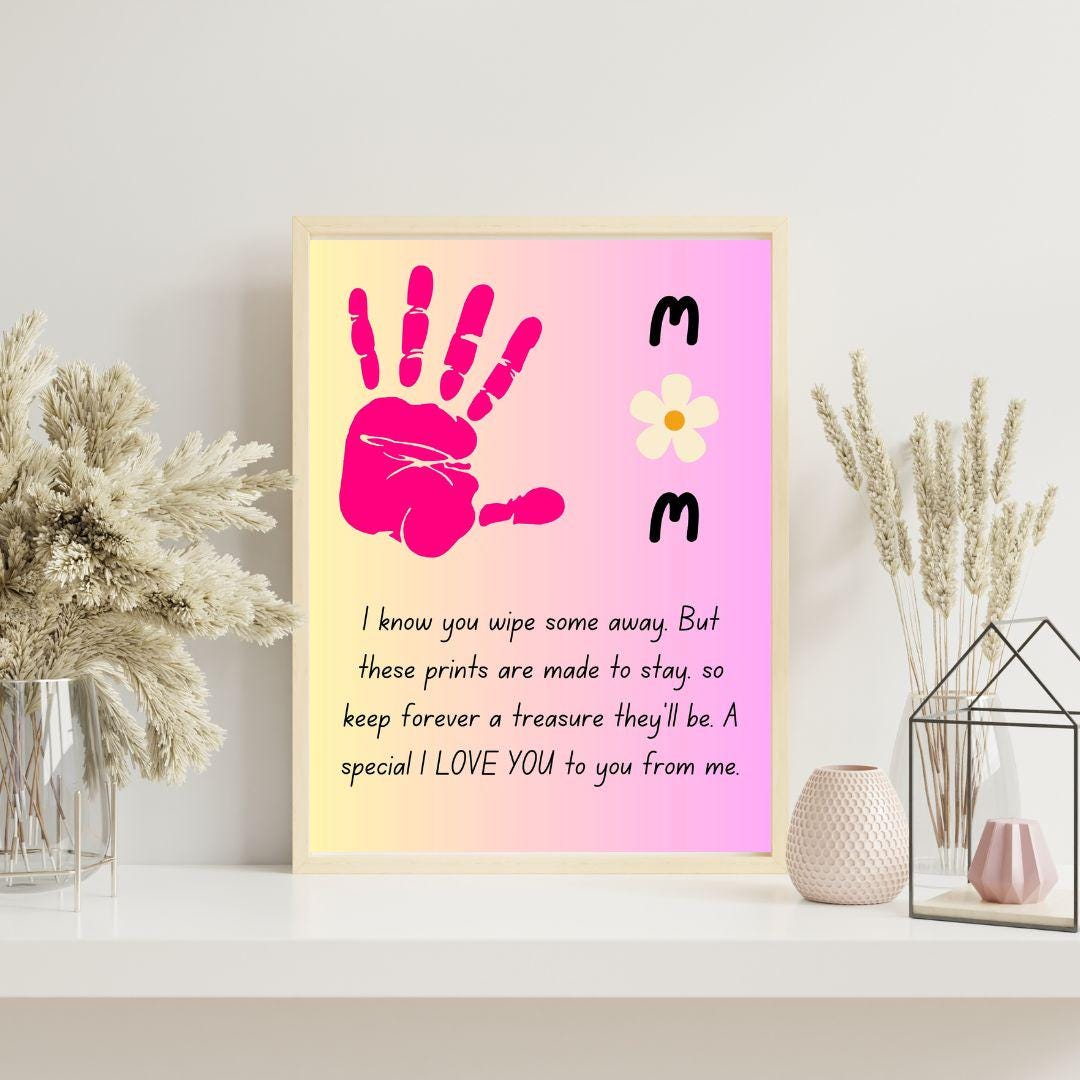 Feliz día de la madre, huella de mano para mamá, huella de mano de bebé ...