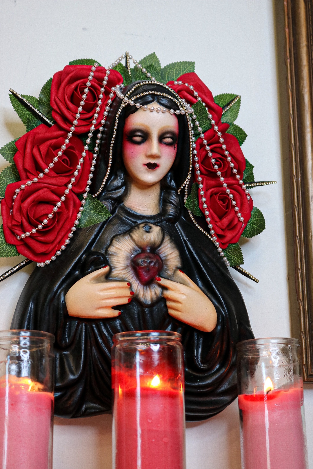 Large Gothic Virgin Mary With Red Roses - Etsy