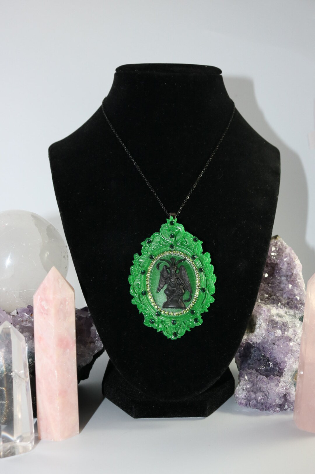 Satanic Panic! Green and Black Baphomet Oval Pendant Necklace - Etsy