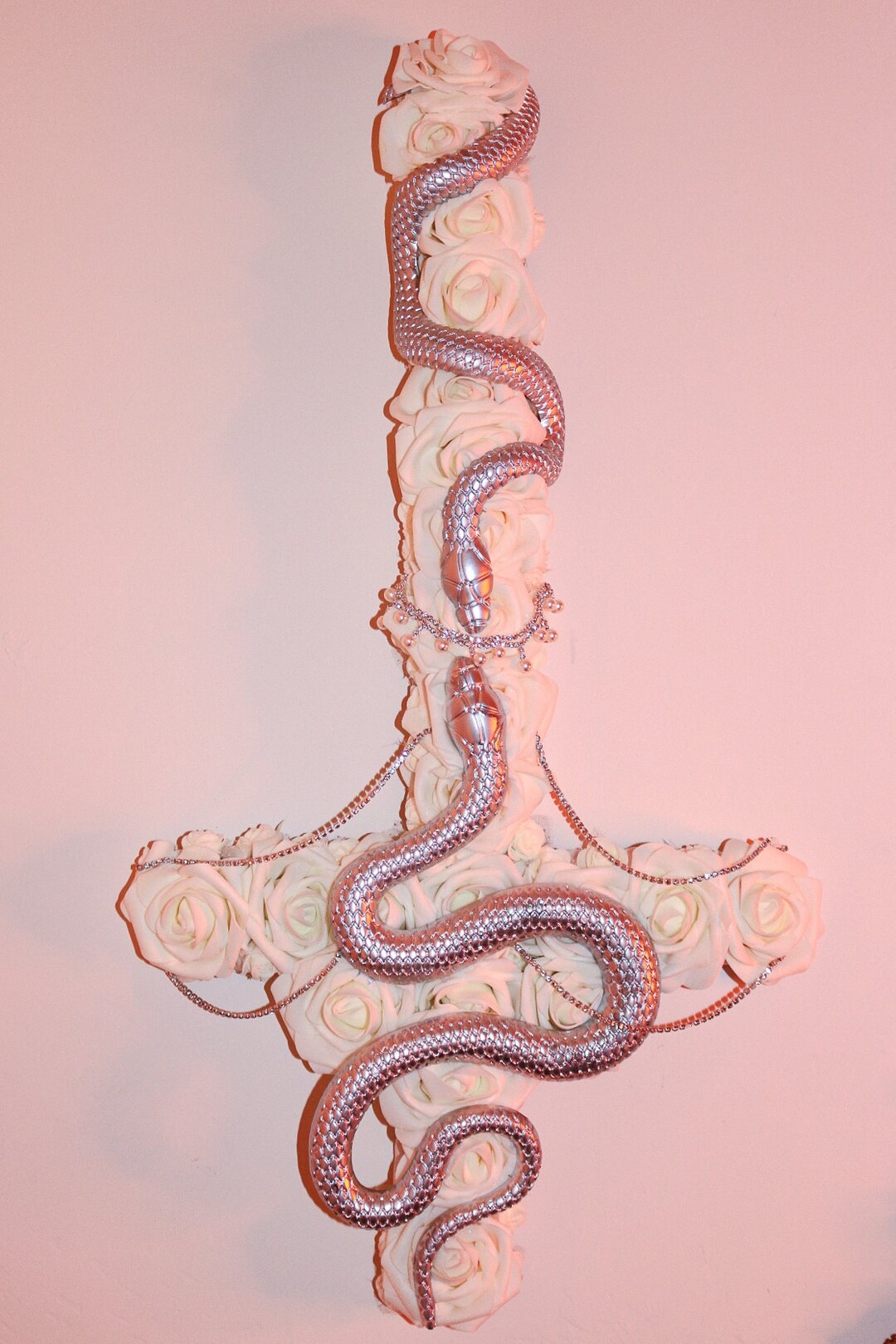 Salekissing Serpents Inverted Funeral Arrangement Crucifix With White ...