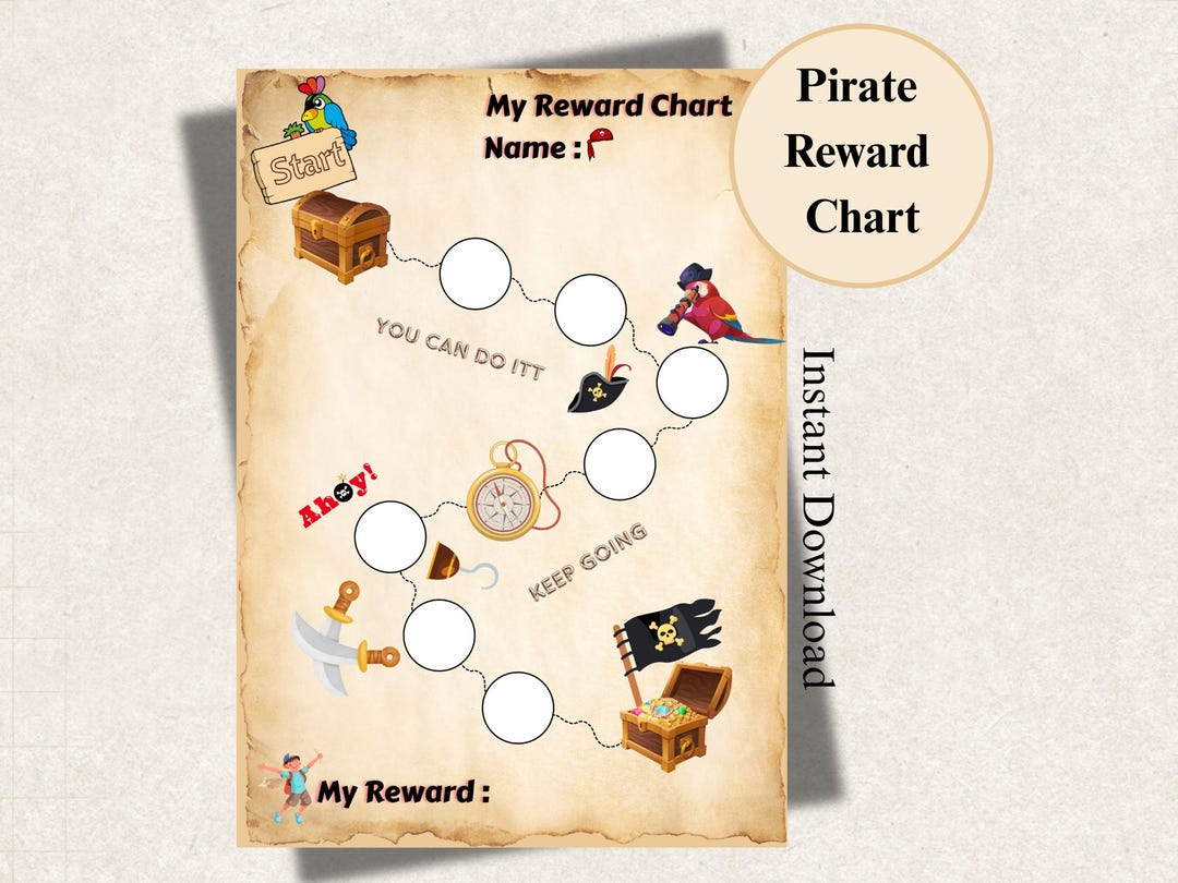 Treasure Map Kids Reward Chart: Pirate Theme, Behavior & Chore Tracker ...
