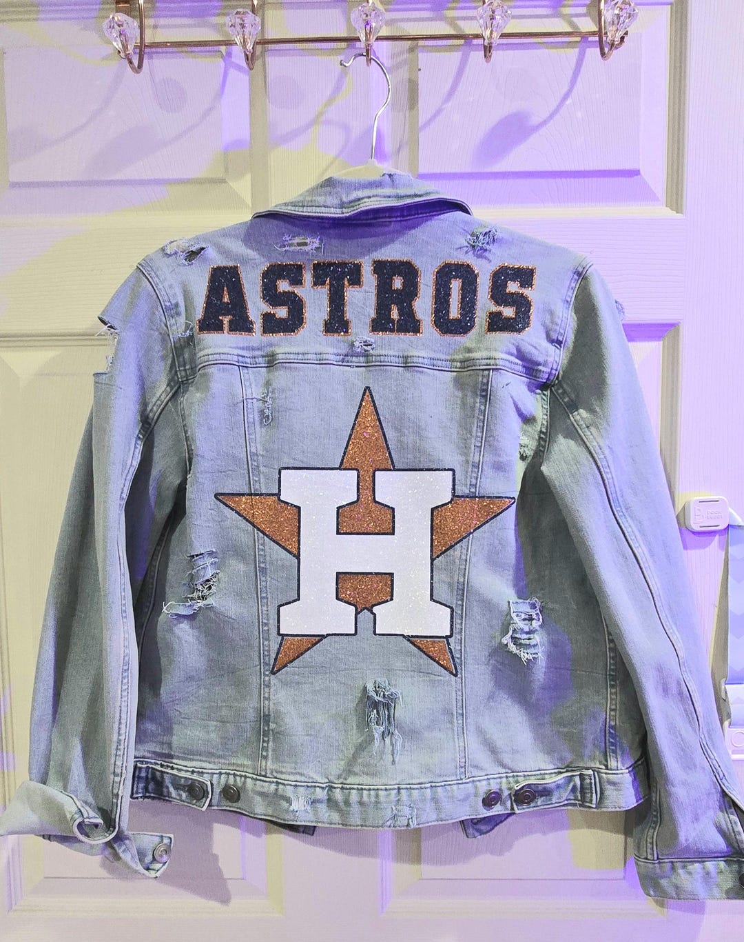 Distressed Denim Jacket, Houston Astros Baseball, MLB - Etsy