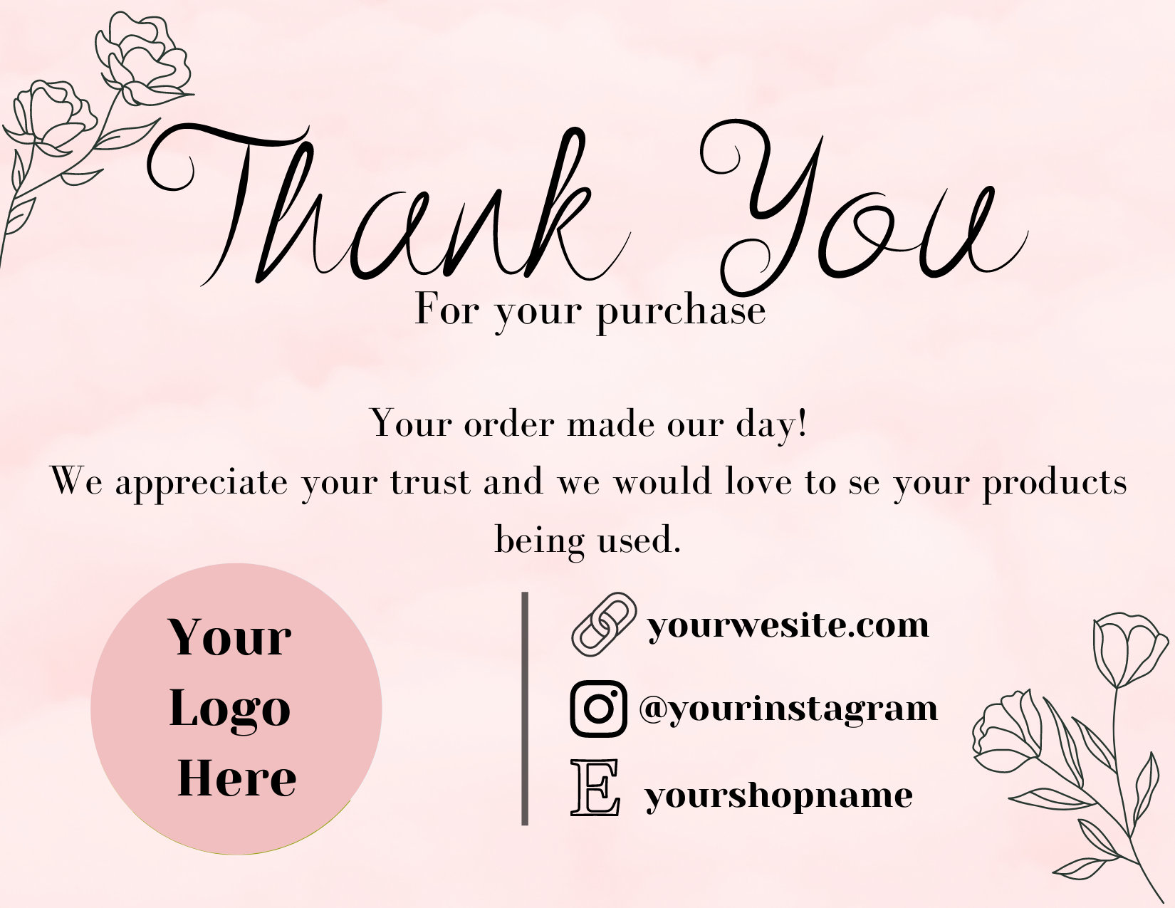 Canva Template Thank You Card Canva Thank You Canva Thank - Etsy