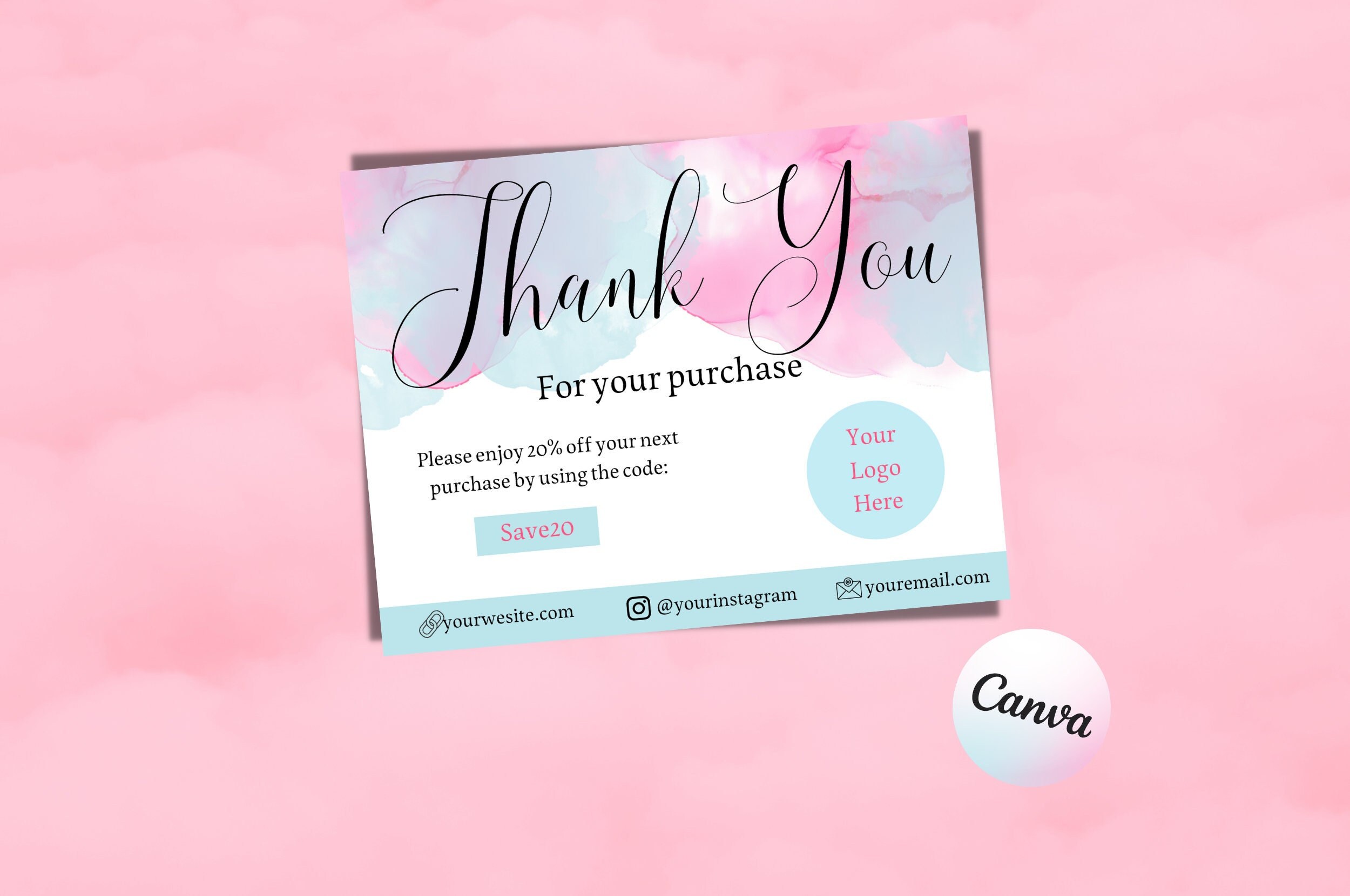 Canva Template Thank You Cardcanva Thank You Canva Thank You - Etsy