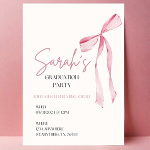 Pink Bow Graduation Invitation (editable) - Etsy