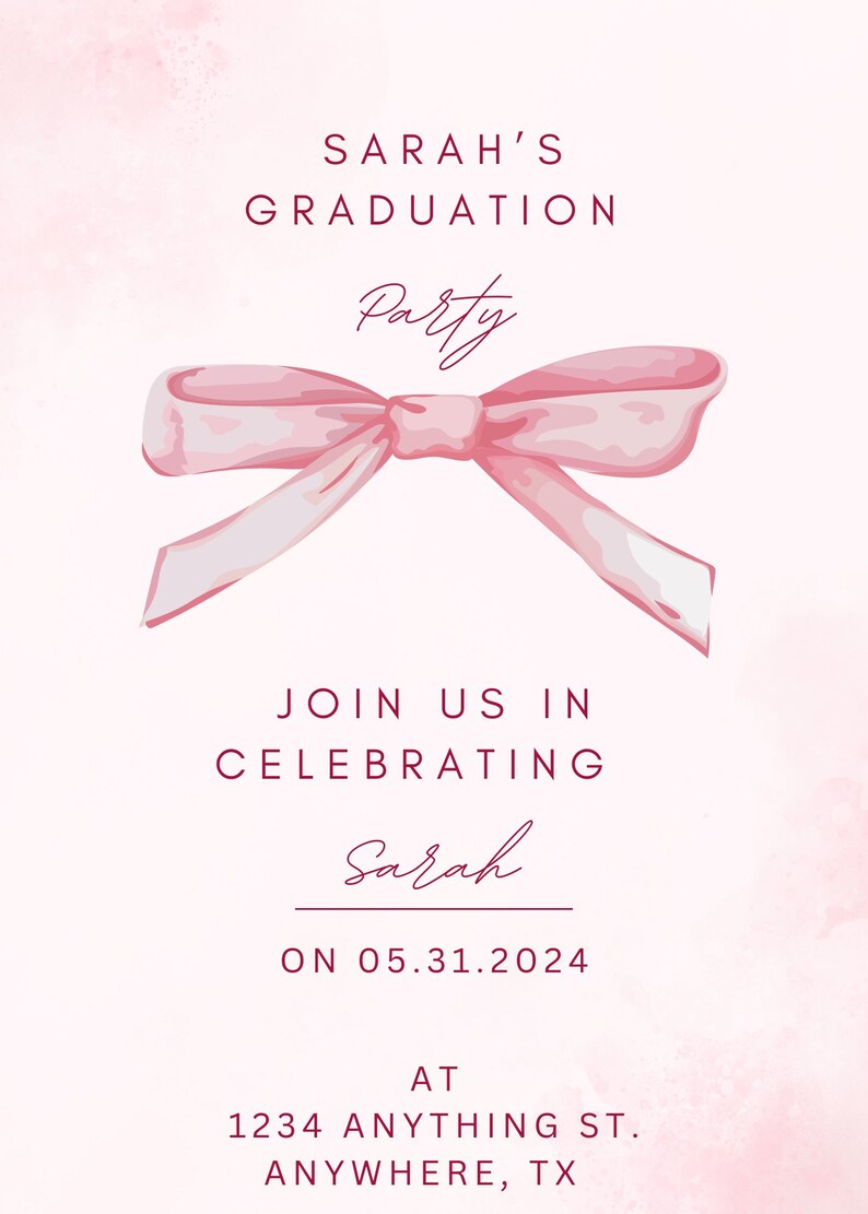 Bow Coquette Graduation Invitation (editable) - Etsy