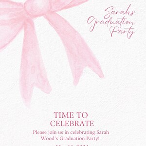 EDITABLE Coquette Bow Graduation Invite - Etsy