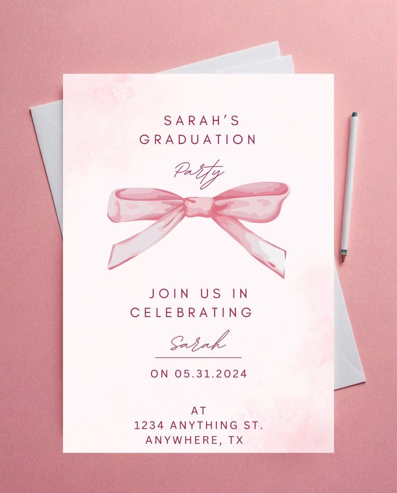 Bow Coquette Graduation Invitation (editable) - Etsy