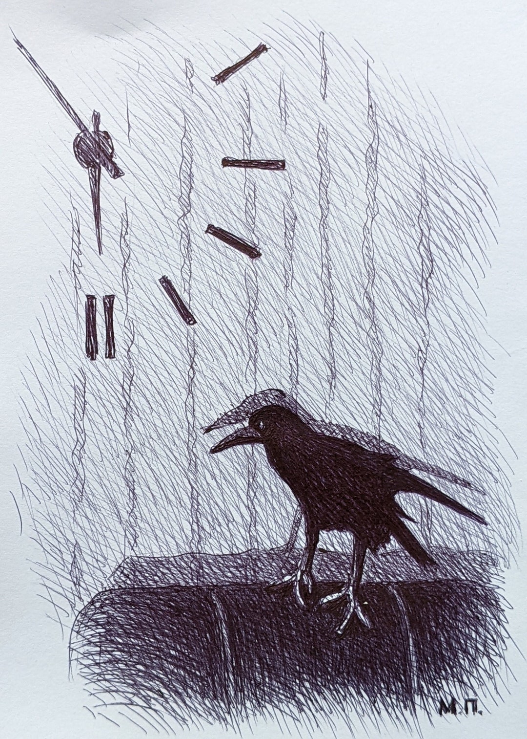 Crow Hand Drawn Illustration, Time, Philosophy, Mort - Etsy
