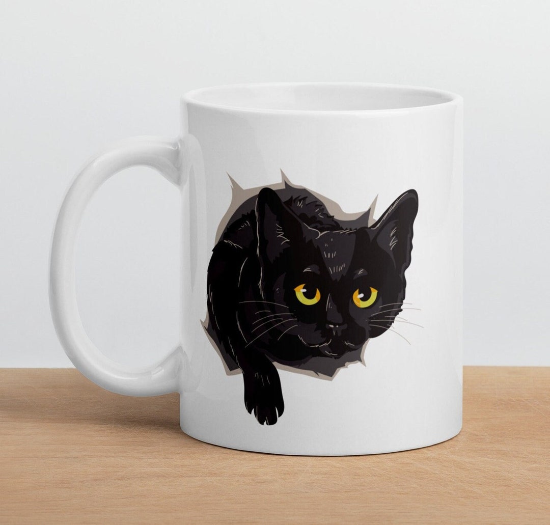 Funny Black Cat Mug - Popping Cat Art Design, Perfect for Cat Moms ...