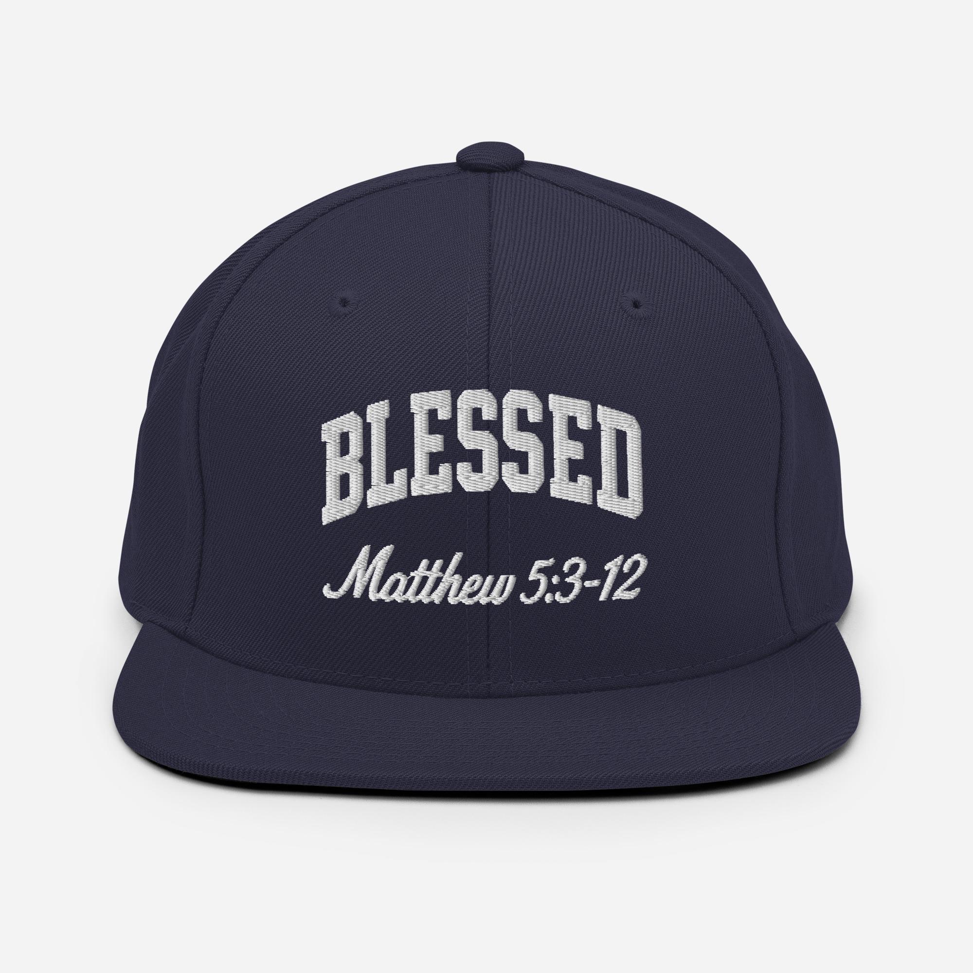 Bible Verse Embroidered Cap - Blessed Christian Snapback Hat Matthew 5: ...