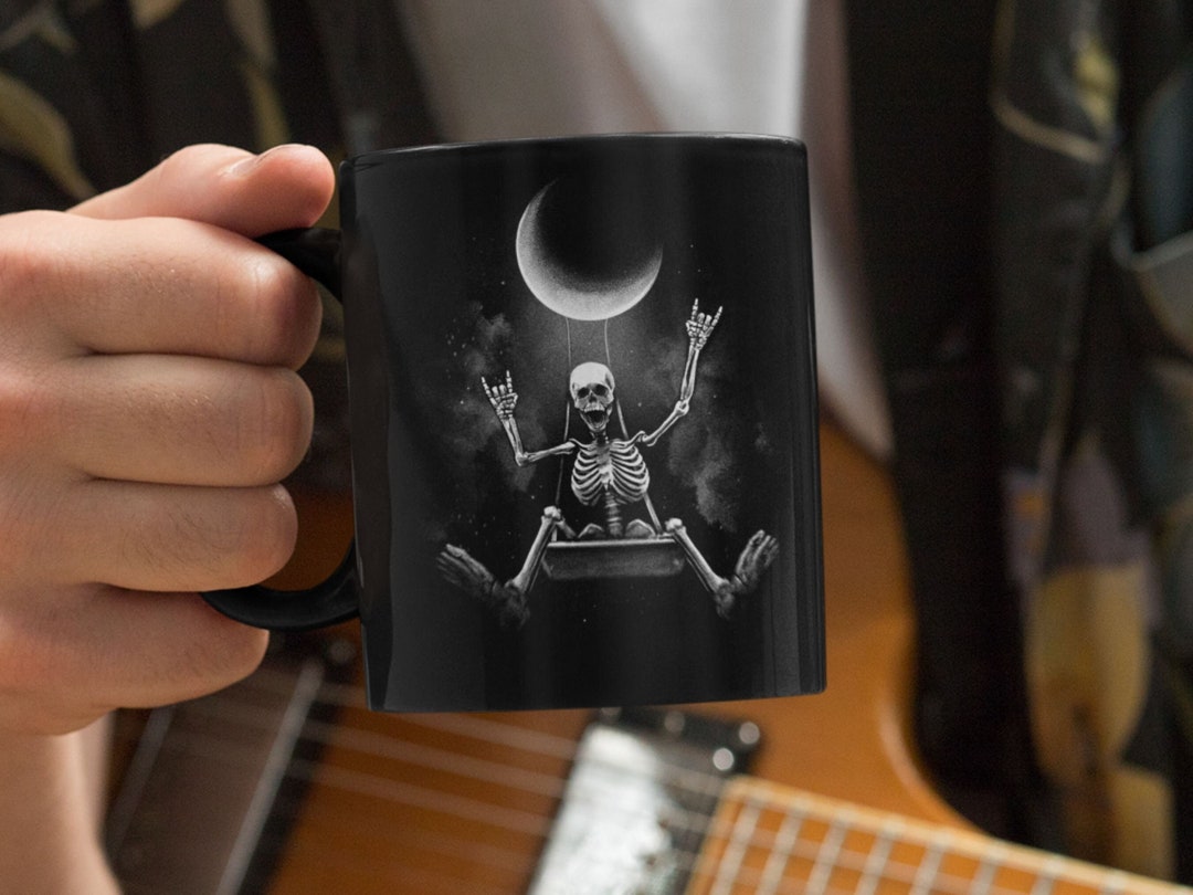 Skeleton Mug - Black Glossy Spooky Coffee Mug Halloween Cups, Halloween ...