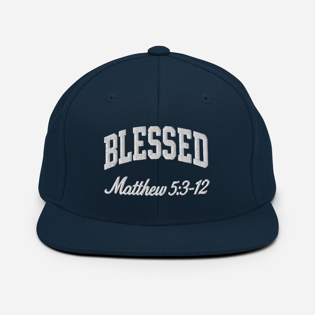 Bible Verse Embroidered Cap - Blessed Christian Snapback Hat Matthew 5: ...