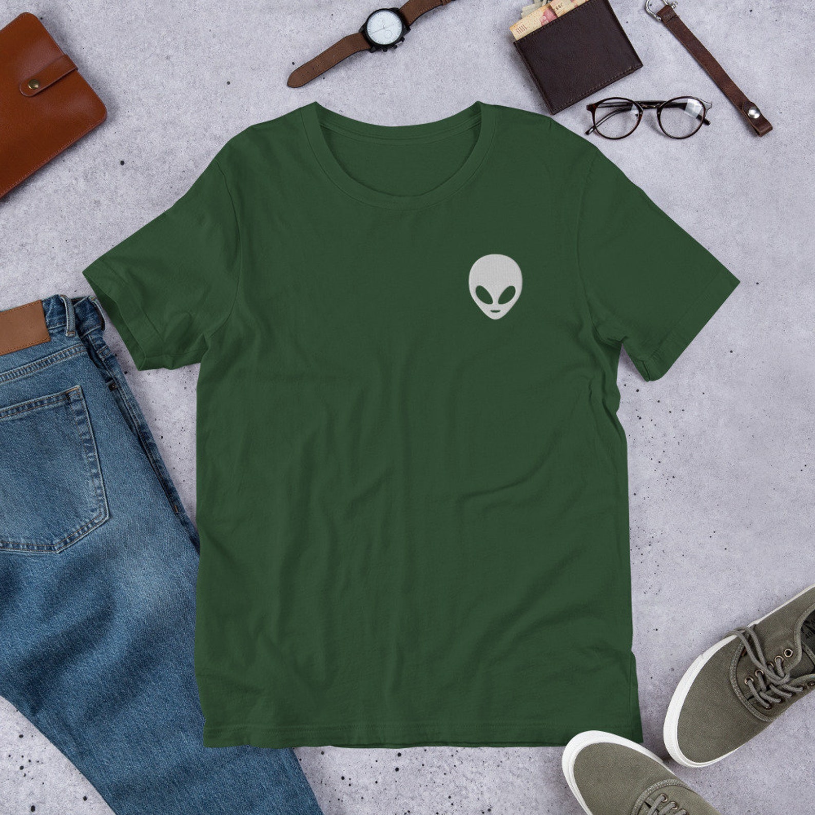 Alien Pocket Embroidered Logo T Shirt Ufo Swag Dope Hipster Trend ...