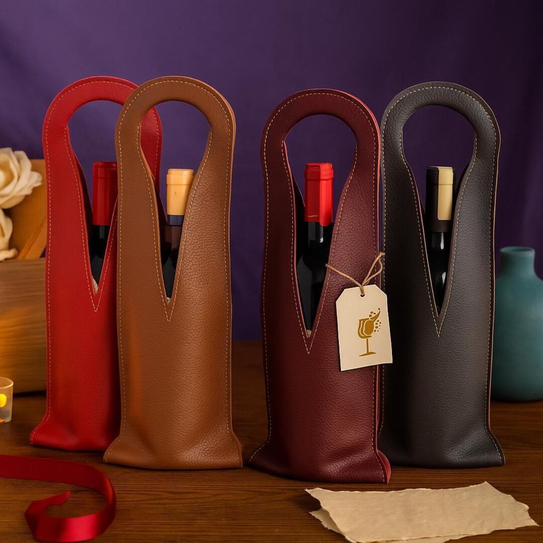 Personalized Wine Bottle Holder - PU Leather With Custom Name & Icon ...