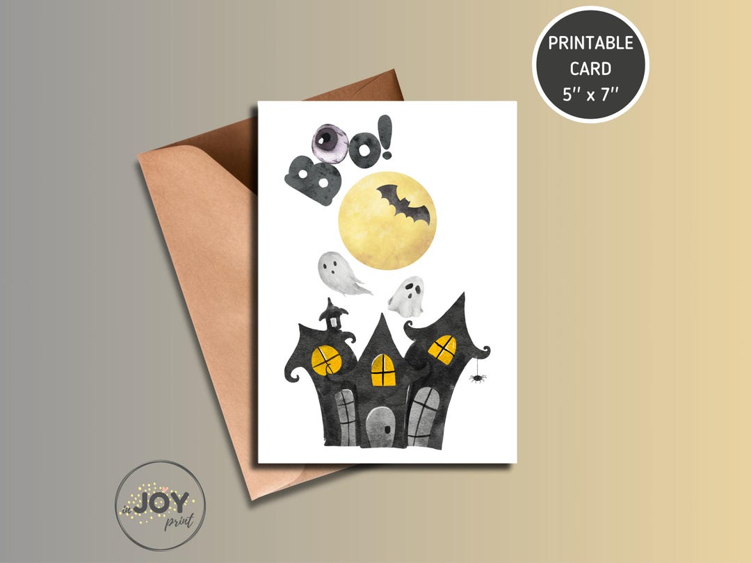 Halloween Scary Ghost Printable Greetings Card, Halloween Boo Card, 5 ...