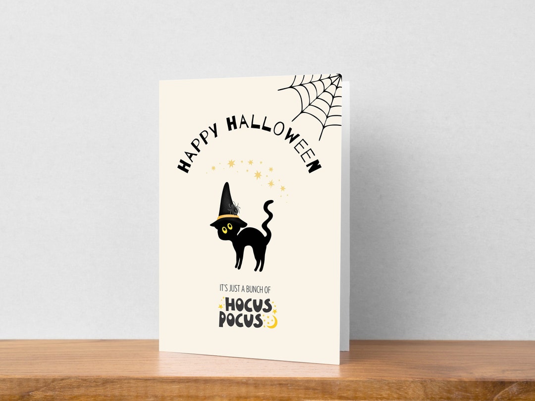 Printable Hocus Pocus Black Cat Card, Halloween Card Download, Instant ...