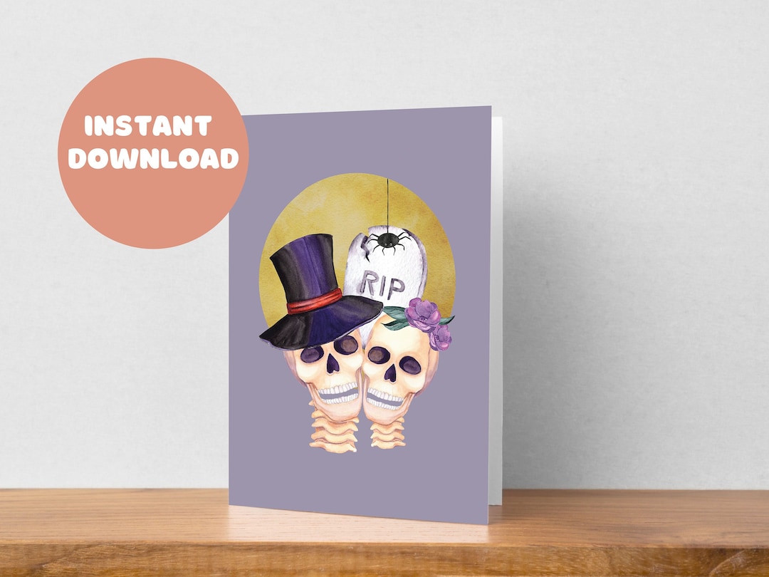 Funny Skeleton Printable Halloween Greeting Card, Spooky Halloween Card ...