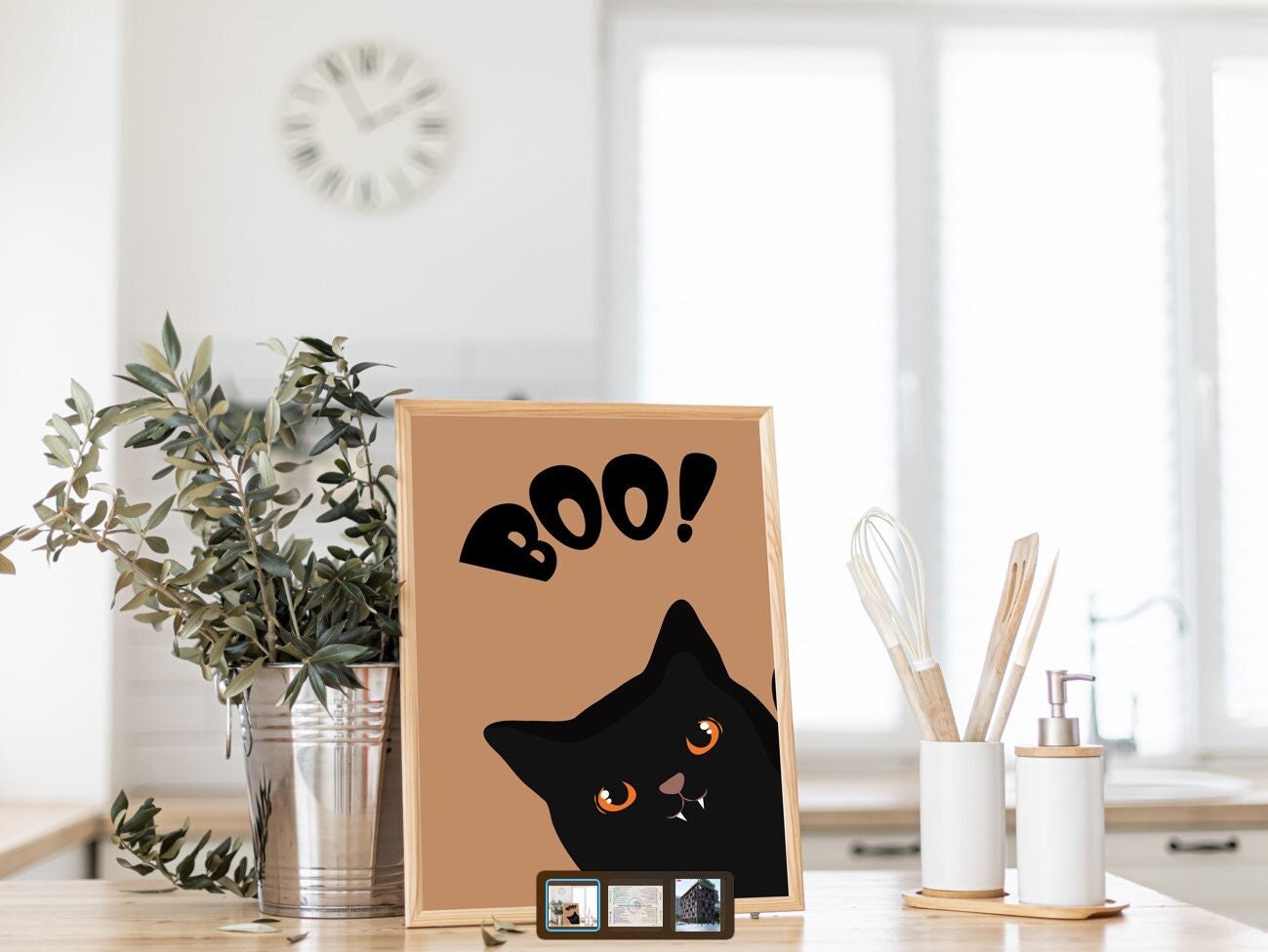 Set of Two Halloween Black Cat Printable Wall Art, Minimal Halloween ...