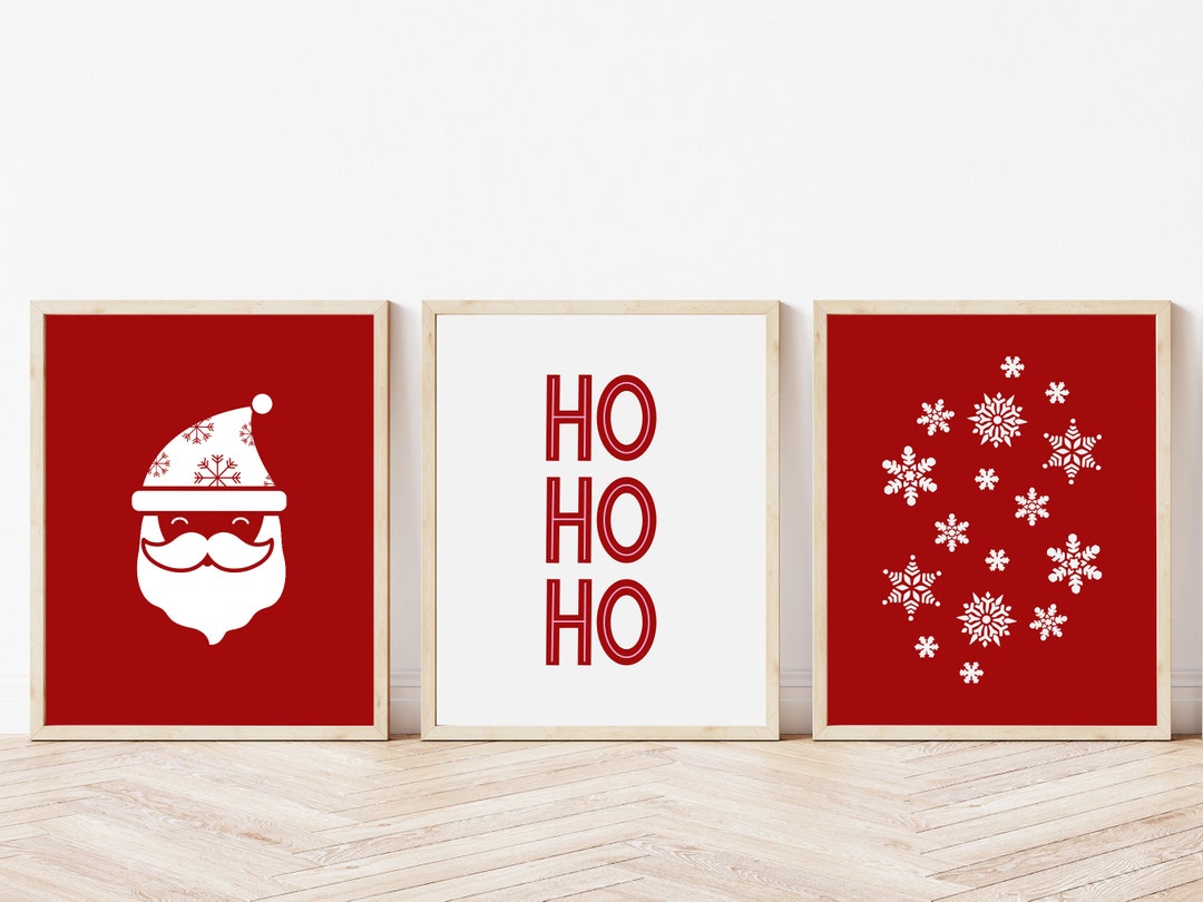 Christmas Santa 3 Printables Wall Art Set, Minimalist Xmas Art Prints ...
