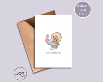 Happy Thanksgiving Turkey Printable 5x7 Card and A7 Envelope Template ...