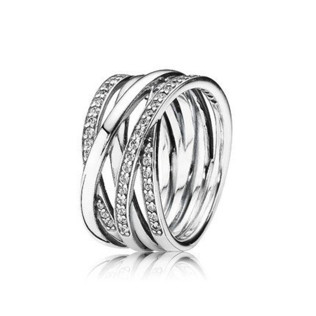 925 Sterling Silver Chunky Layered Ring Womens Jewellery Zircon Ring ...