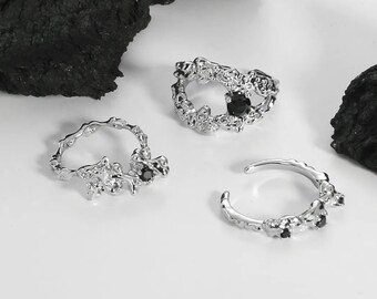 Y2k Irregular Silver Metal Liquid Ring, Irregular Dripping Open Ring, Adjustable Liquid Lava ...