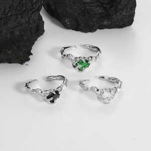 Y2k Irregular Silver Metal Liquid Ring, Irregular Dripping Open Ring, Adjustable Liquid Lava ...