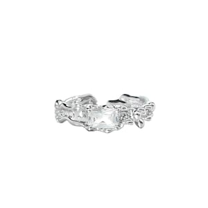 Y2k Irregular Silver Metal Liquid Ring, Irregular Dripping Open Ring, Adjustable Liquid Lava ...