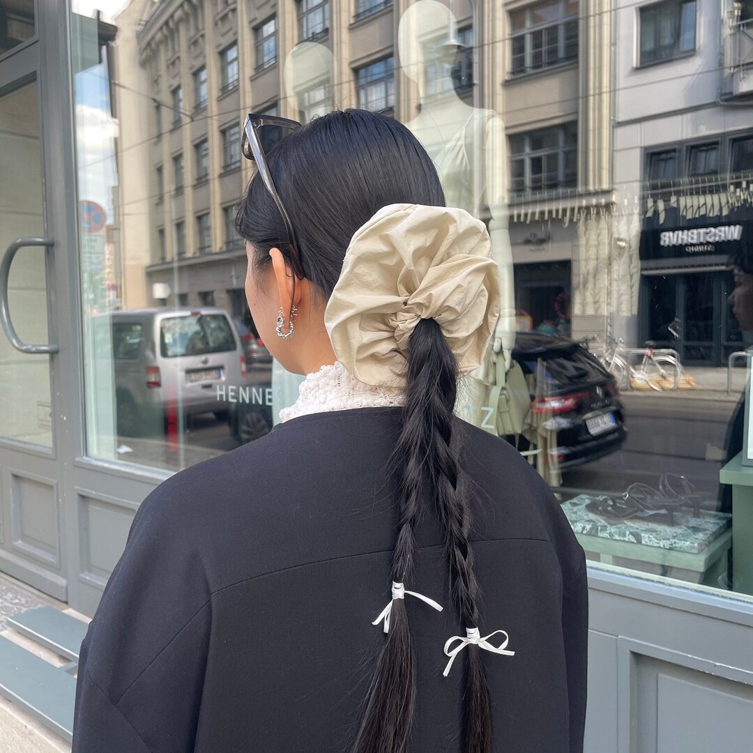 Oversized Nylon Scrunchie in Black, Beige and Green, Extralarge Giant ...