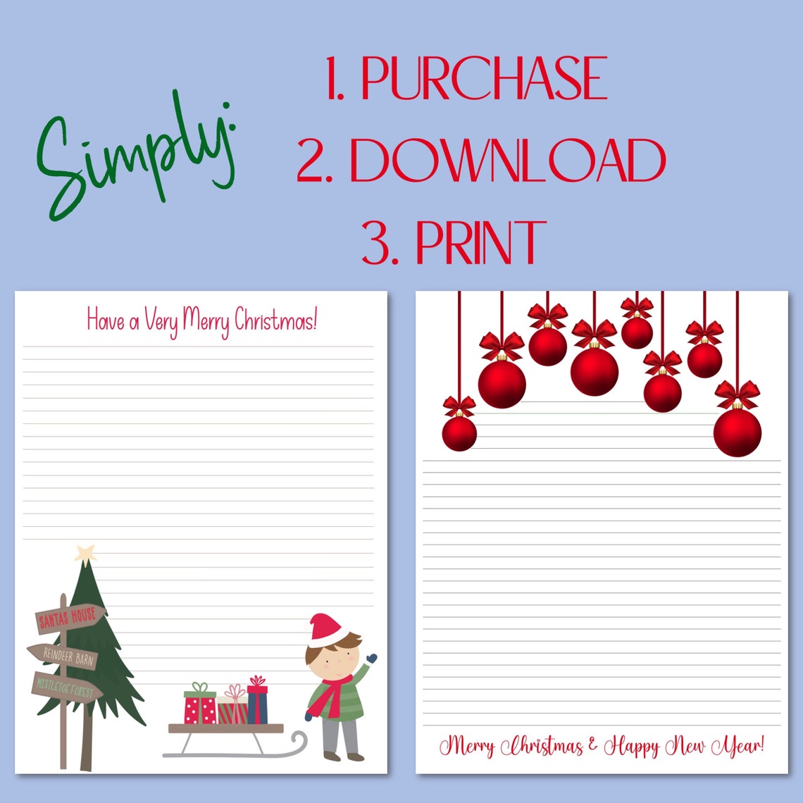 PRINTABLE Christmas Stationery, Christmas Writing Paper, Letter Writing ...