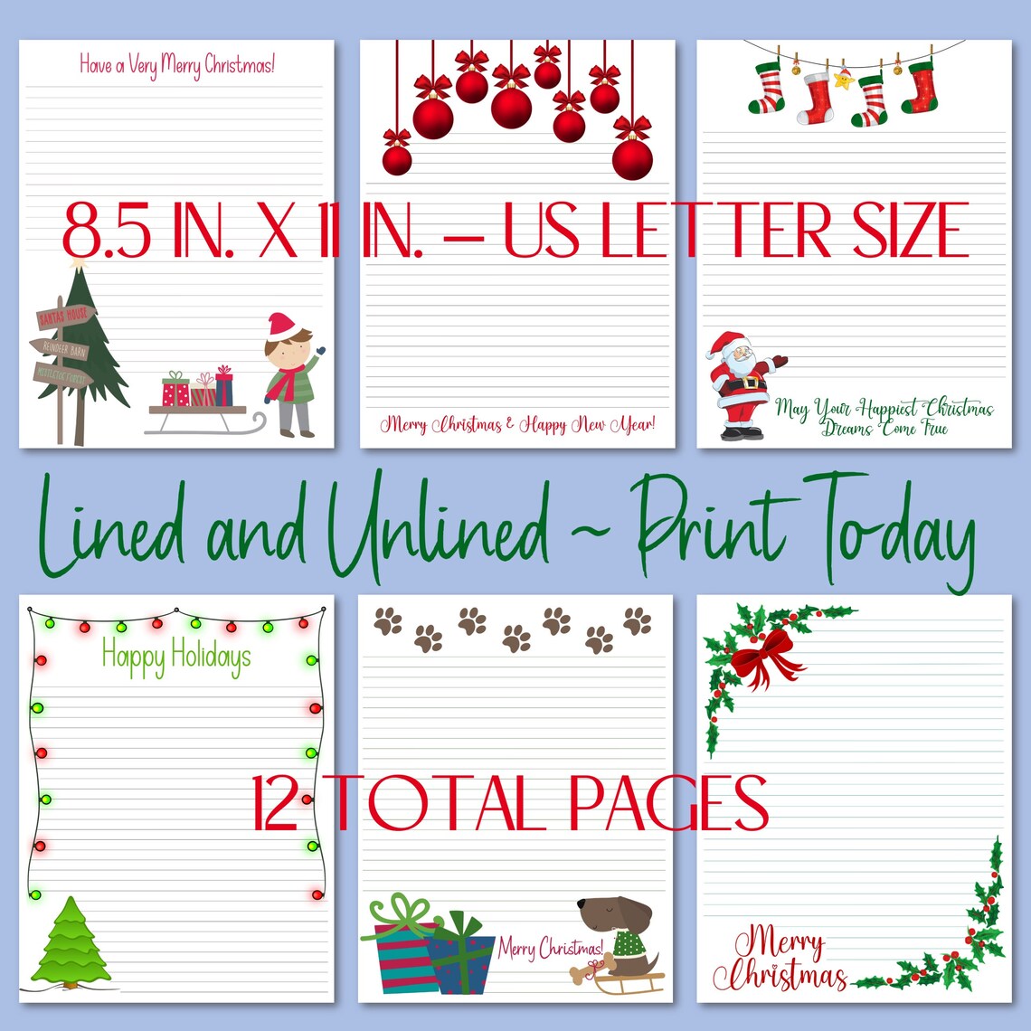 PRINTABLE Christmas Stationery, Christmas Writing Paper, Letter Writing ...