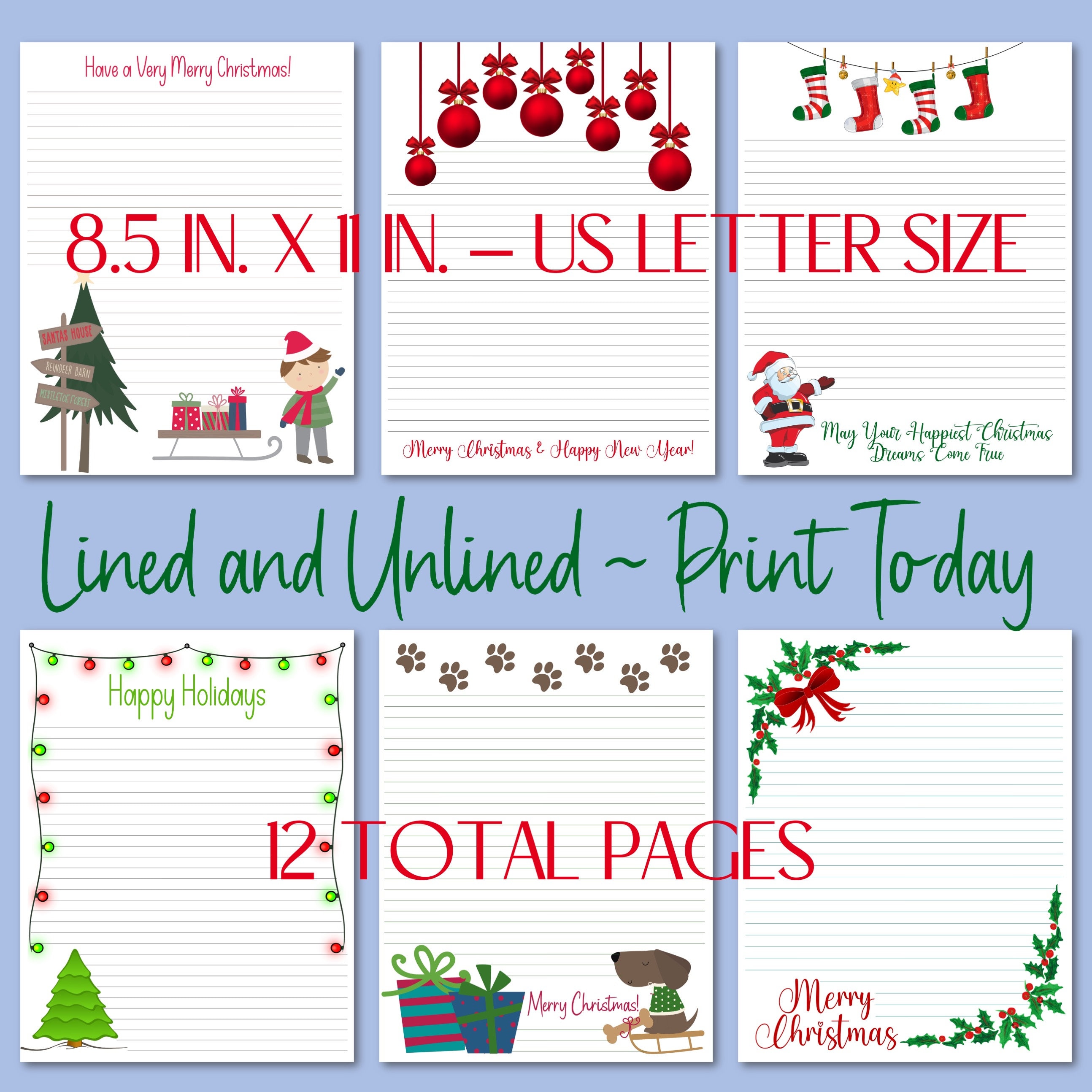 PRINTABLE Christmas Stationery, Christmas Writing Paper, Letter Writing ...