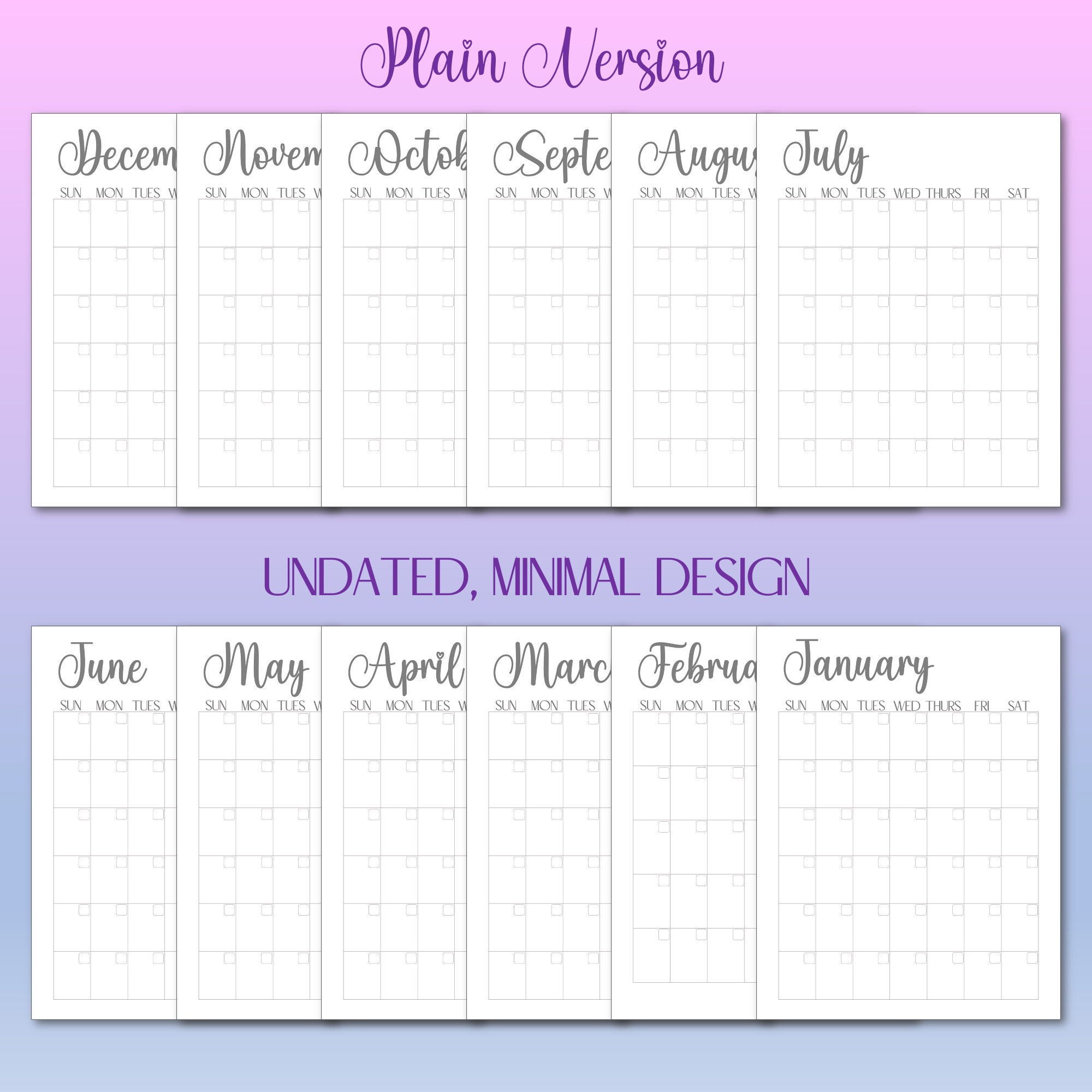 Blank Monthly Printable Calendar, Plain and Floral Versions, 8.5x11 ...