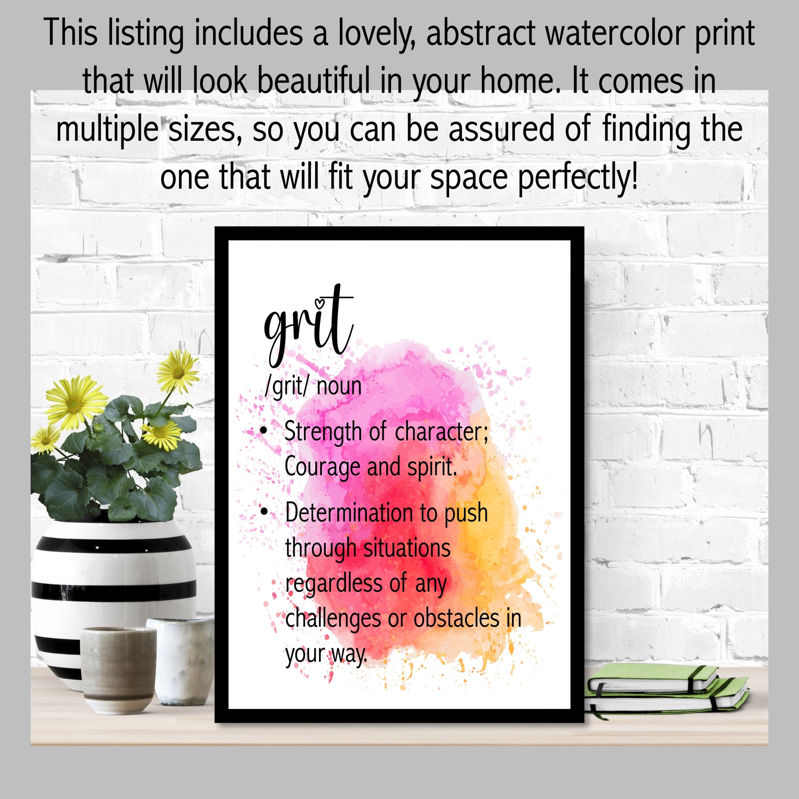 Grit Definition Print, Female Office Decor, Grit Print, Inspirational ...