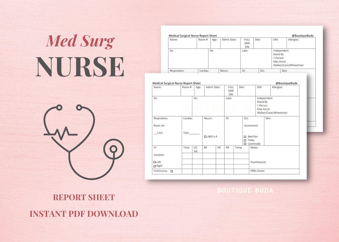Med-surg Nurse Report Sheet, 2-patient Nursing Brain Sheet, RN Shift Handoff Log, Printable ...