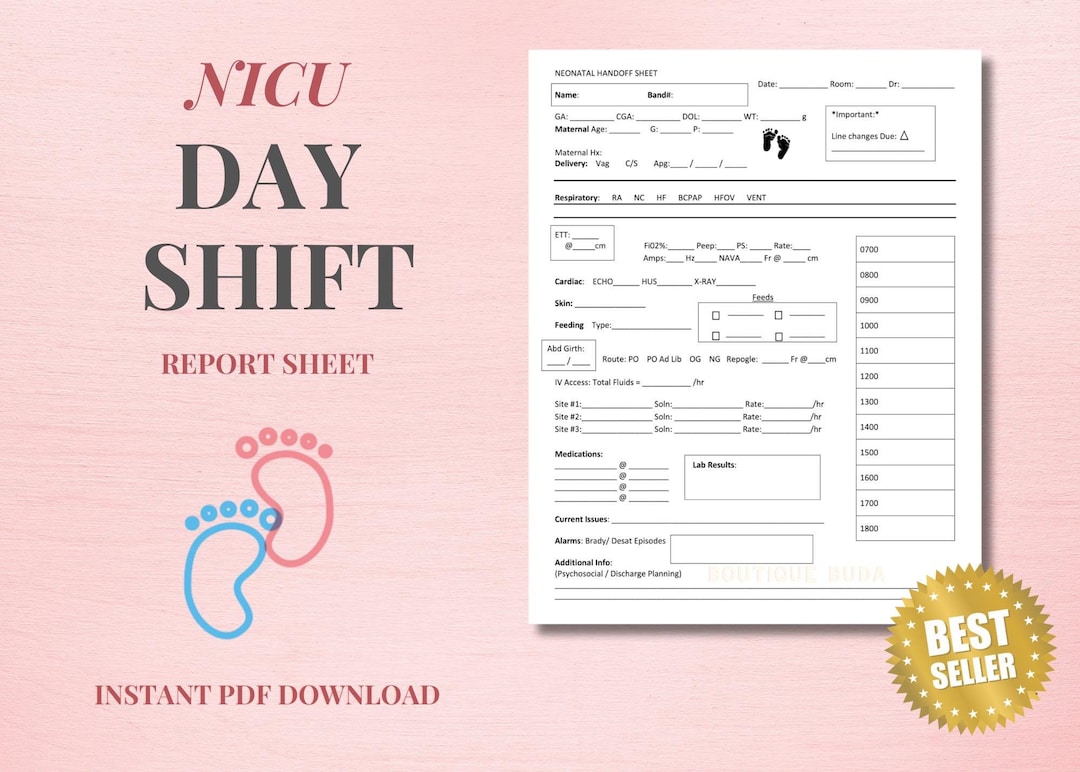 NICU Report Sheet | Printable Nurse Brain Sheet Pdf | Day Shift NICU ...