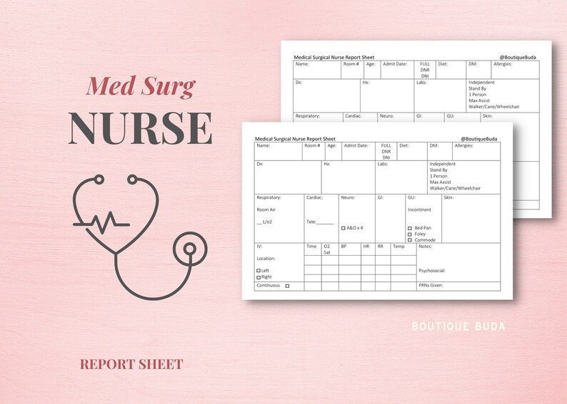 Med Surg Nurse Report Sheet Nurse Hand off Sheet Med Surg - Etsy