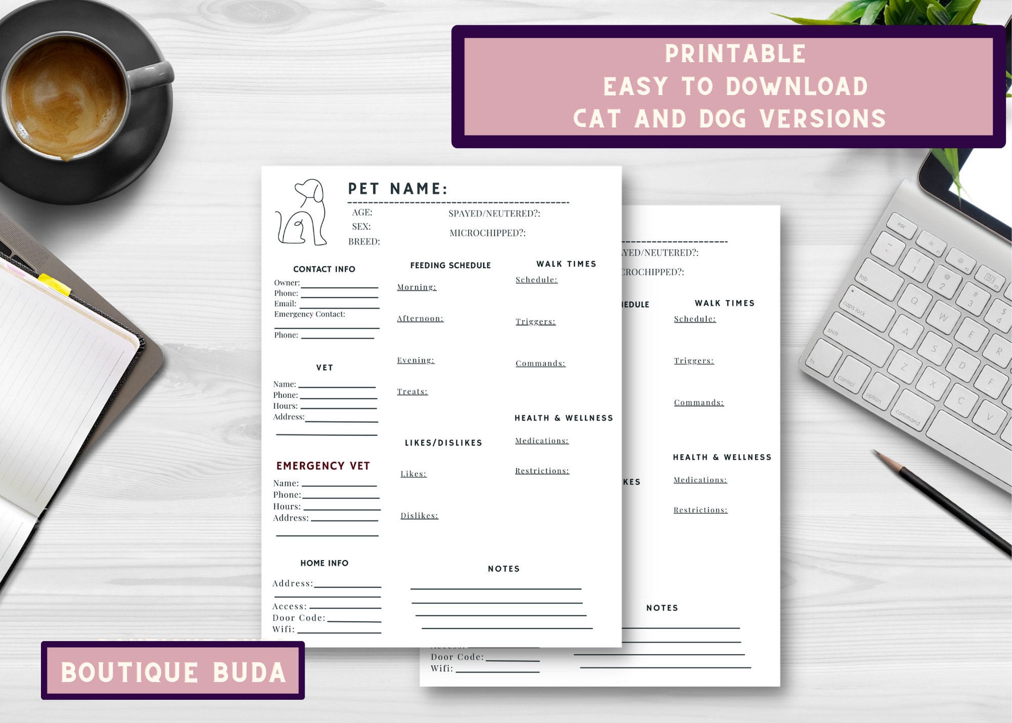 Printable Pet Sitter Instructions Template |pet Care Sheet | Pet ...