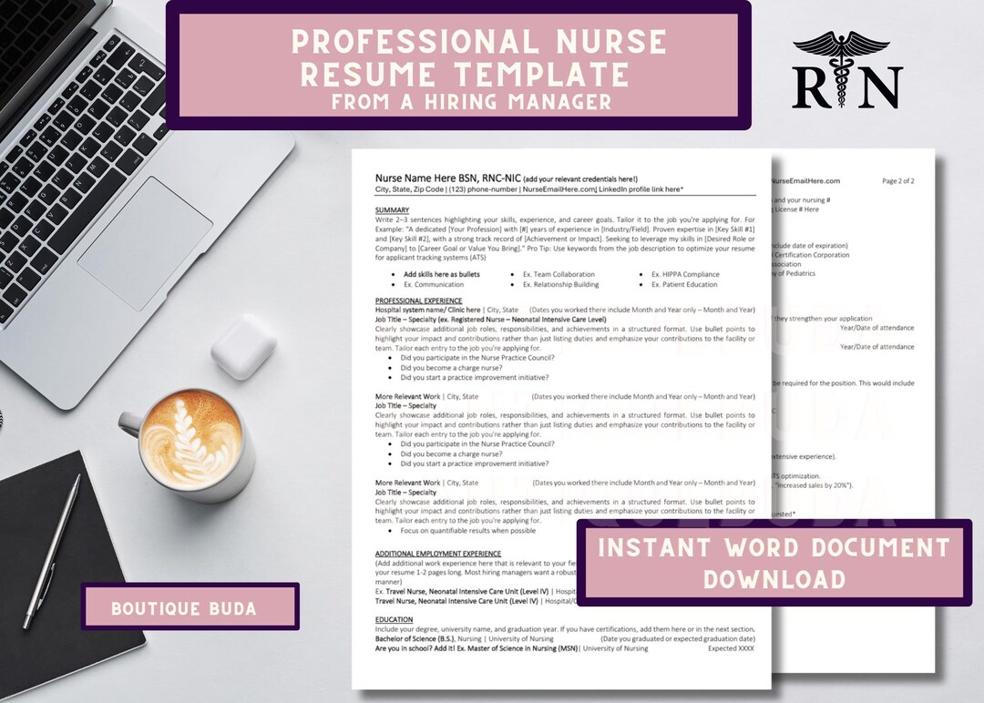 Nurse Resume Template | Editable RN Resume | New Grad & Travel Nurse ...