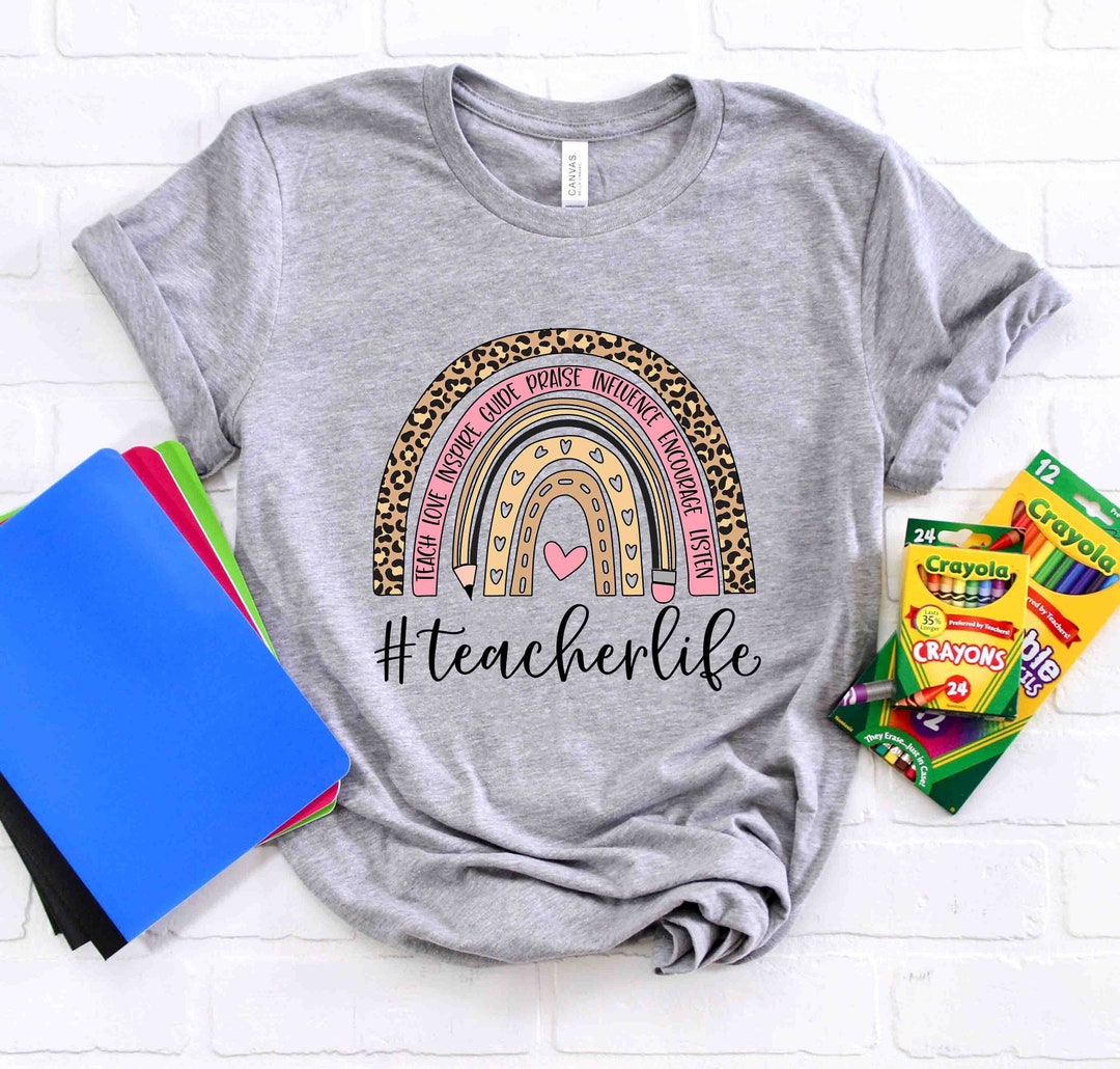 Teach Love Inspire Leopard Rainbow T-shirt, Back to School Shirt ...