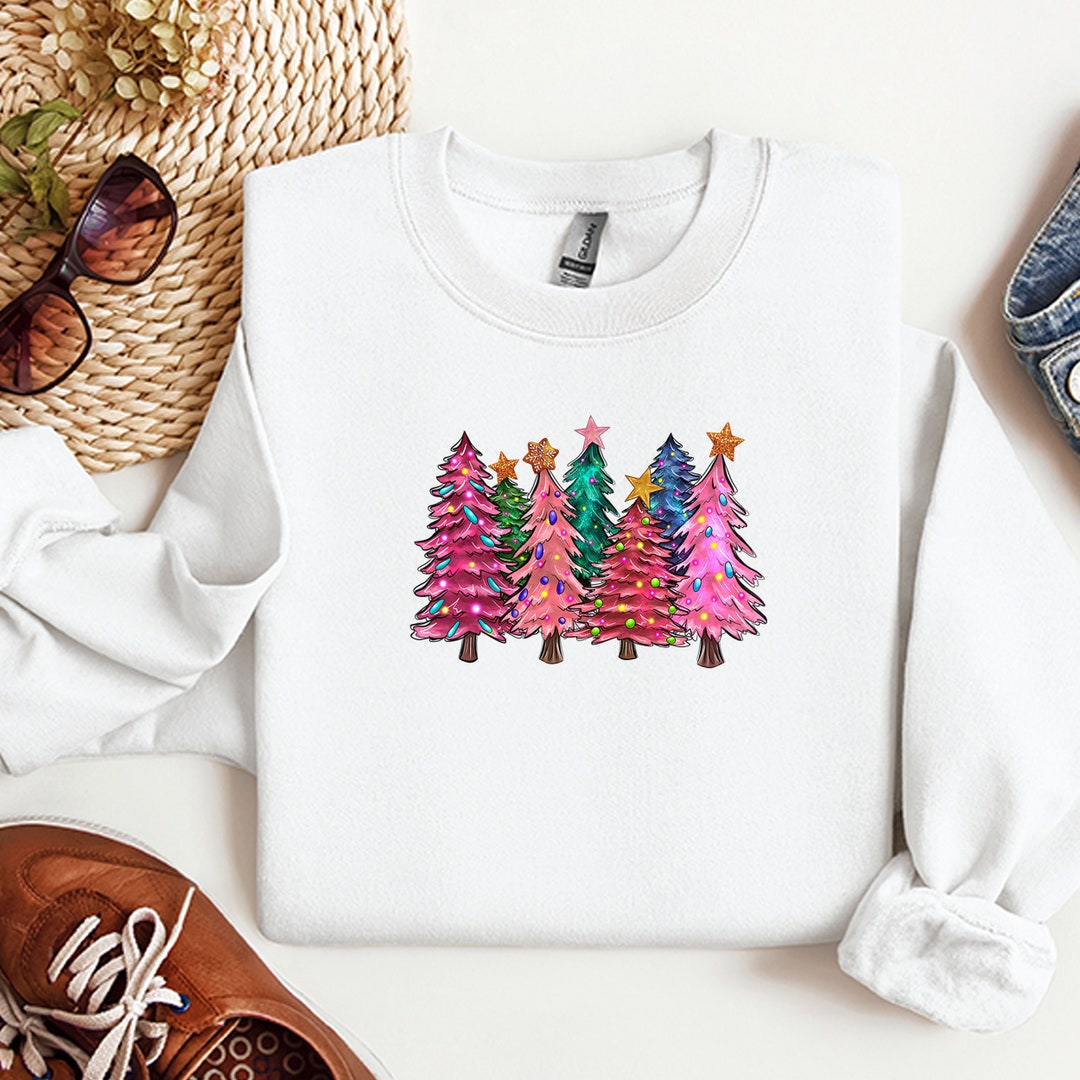 Christmas Tree Shirt, Pink Christmas Tree Shirt, Line Trees, Christmas ...