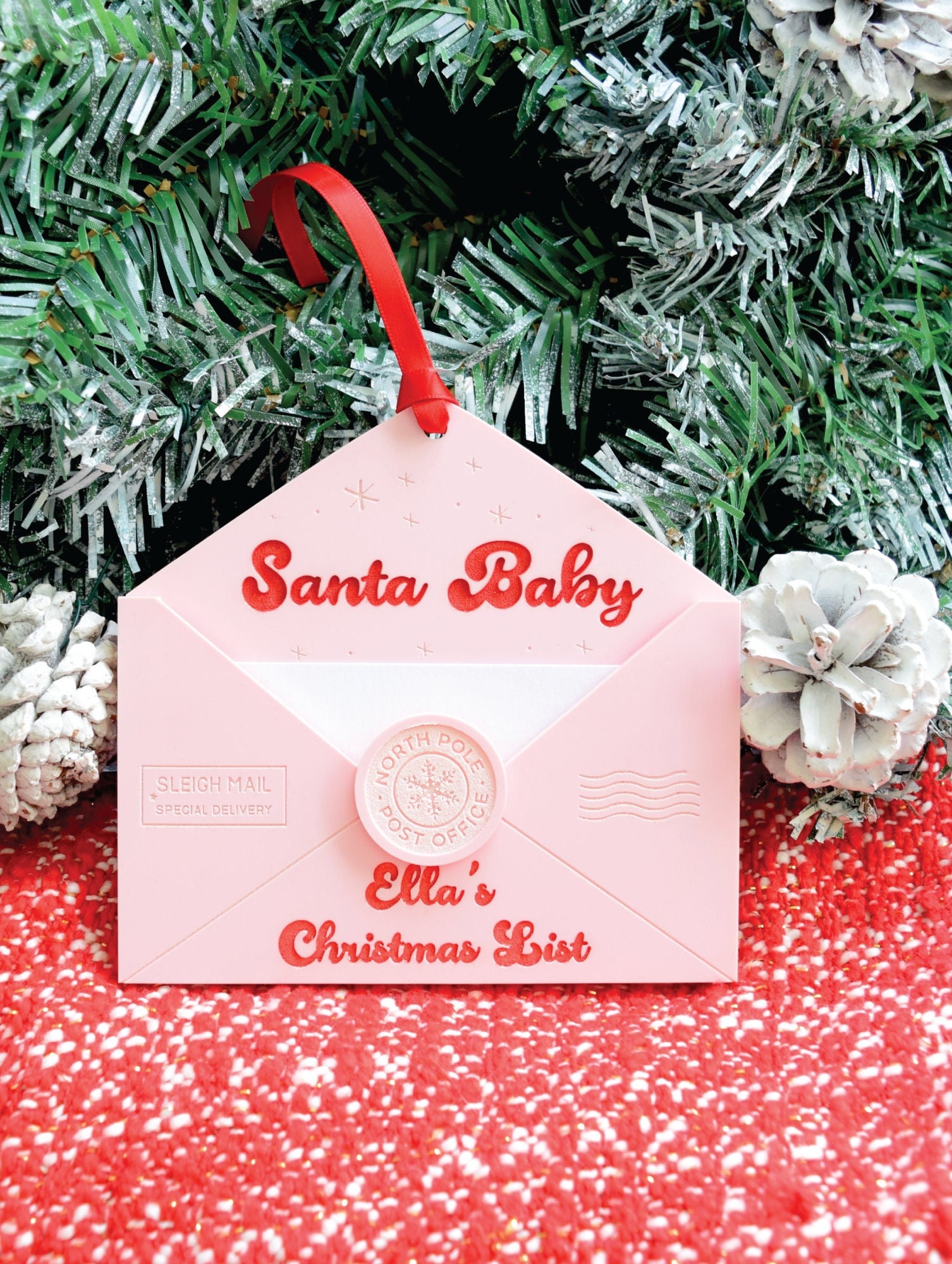 Personalized Dear Santa Tree Ornament Letter for Santa Ornament Pink ...