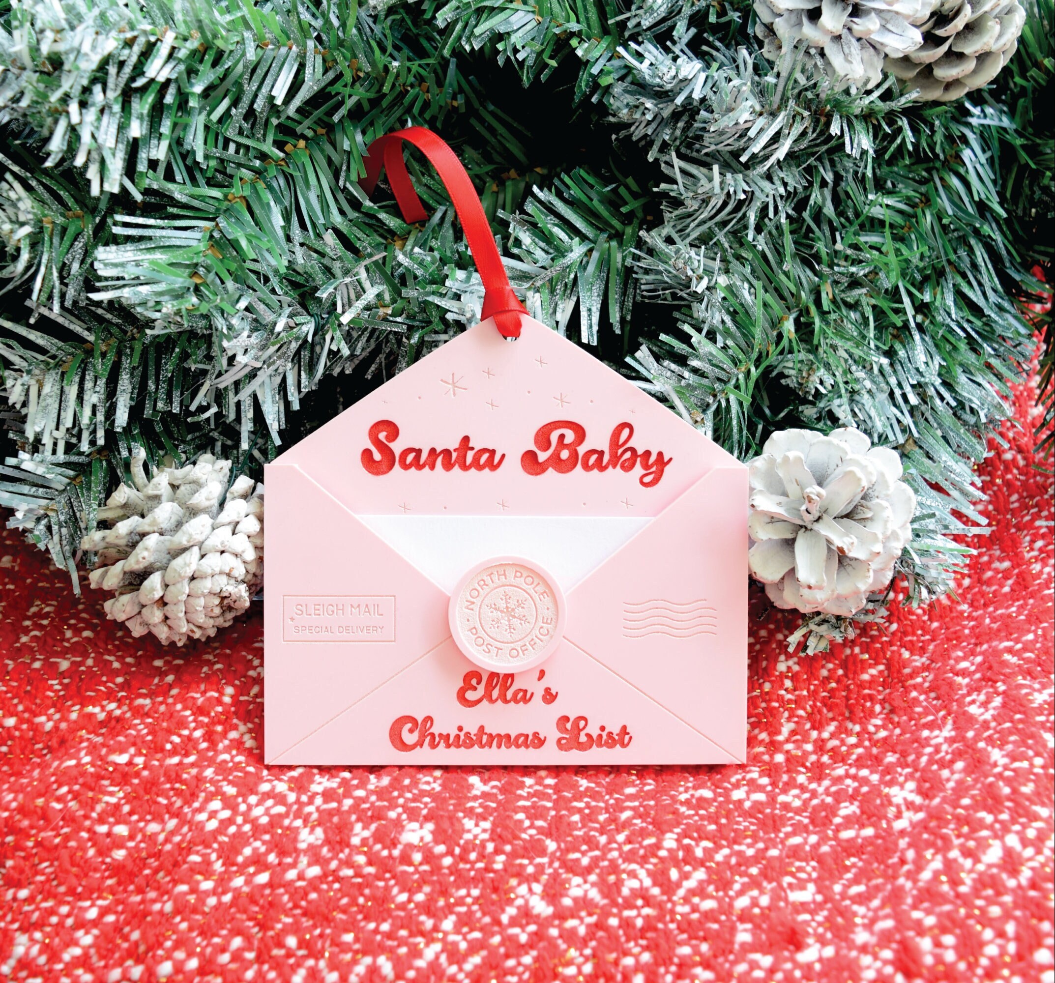 Personalized Dear Santa Tree Ornament| Letter for Santa Ornament| Pink ...