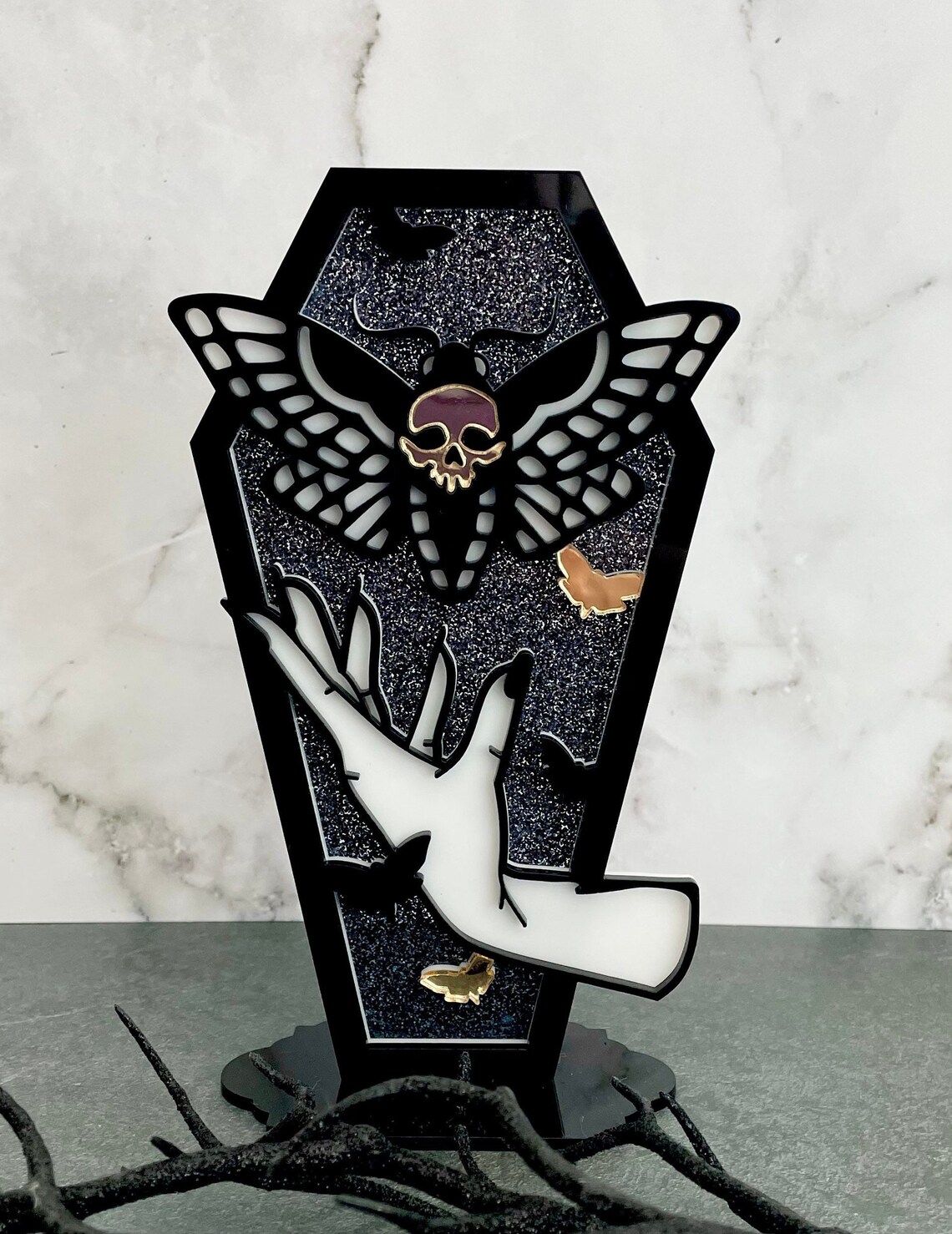Acrylic Glitter Witchy Coffin Decor Death Moth Coffin Sign - Etsy