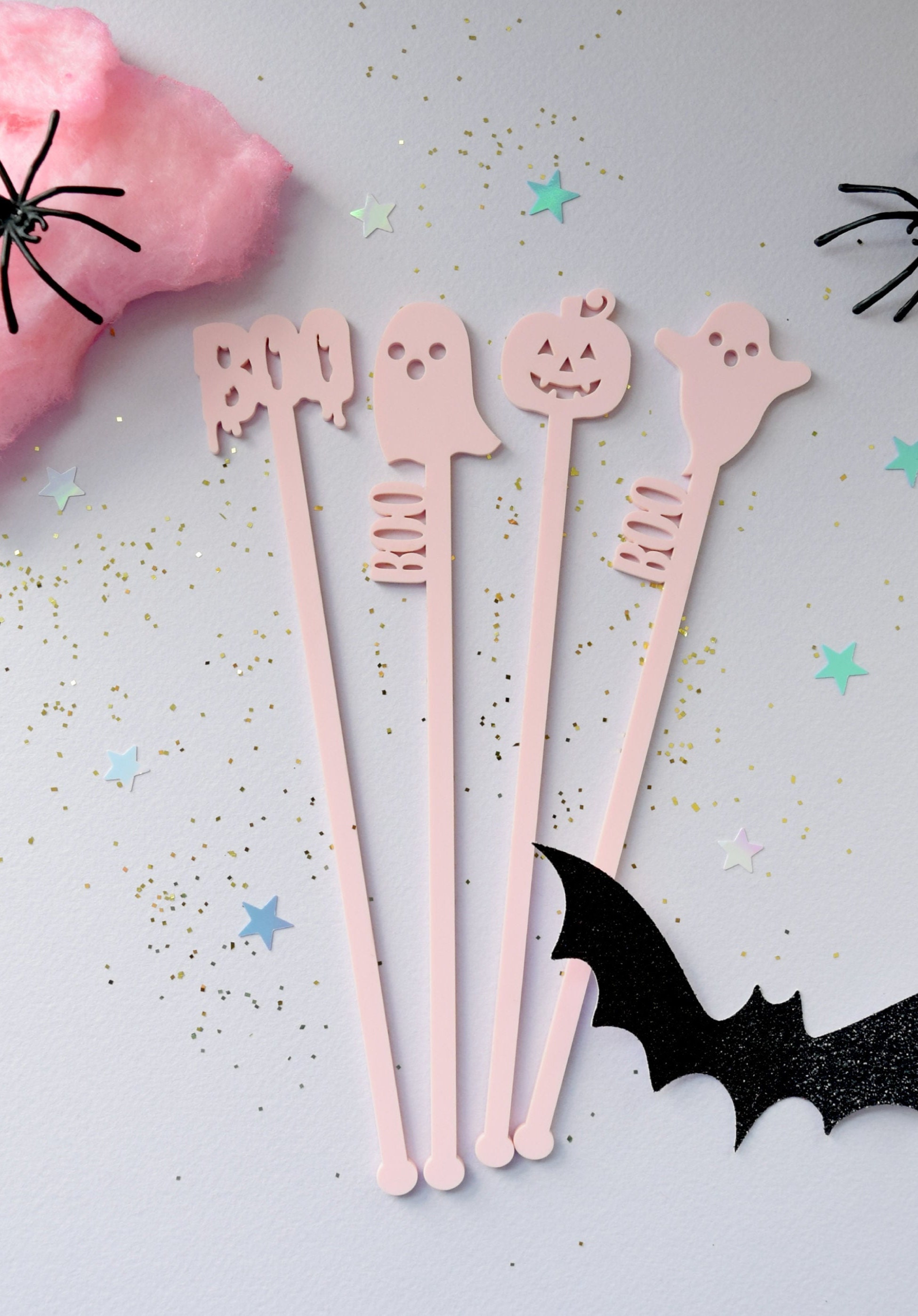 Pink and Black Halloween Cocktail Stirrers| Black and Pink Ghost ...