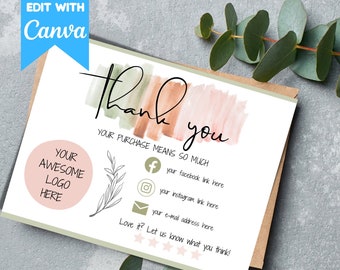 Editable Small Business thank You Canva Card Template - Etsy